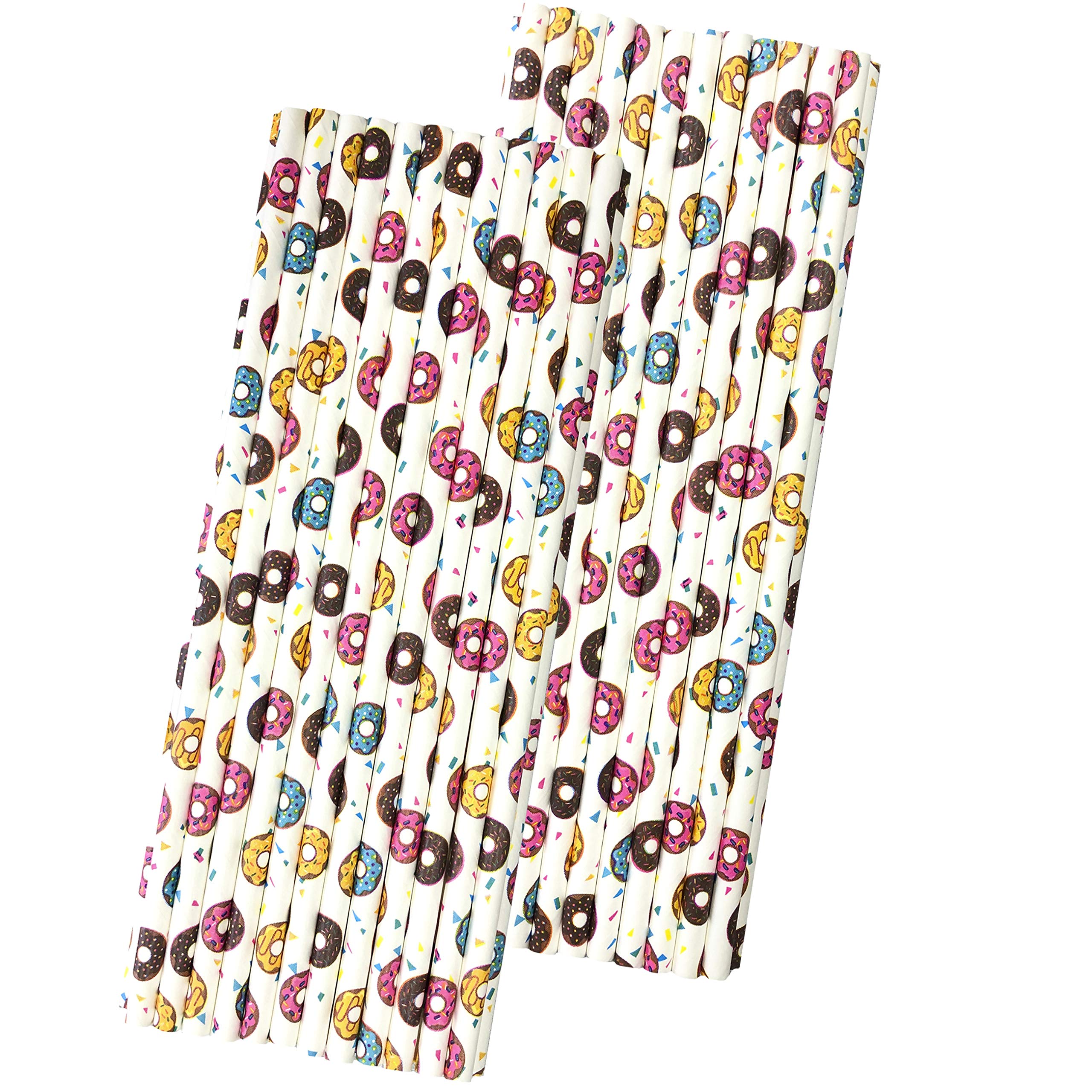 Doughnut Themed Paper Straws - Donut Colors Pink Blue Yellow - 50 Pack