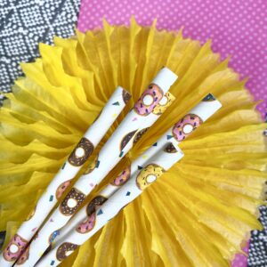 Doughnut Themed Paper Straws - Donut Colors Pink Blue Yellow - 50 Pack