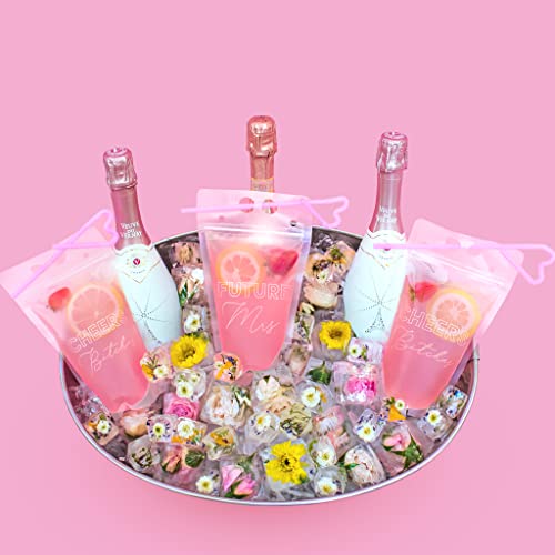 Effortless Events Bachelorette Drink Pouches,16 Count, 15 Oz Drink Pouches with Straws, Rose Gold, Future Mrs & Cheers, Pouches for Drinks with Straws Bachelorette Party Cups