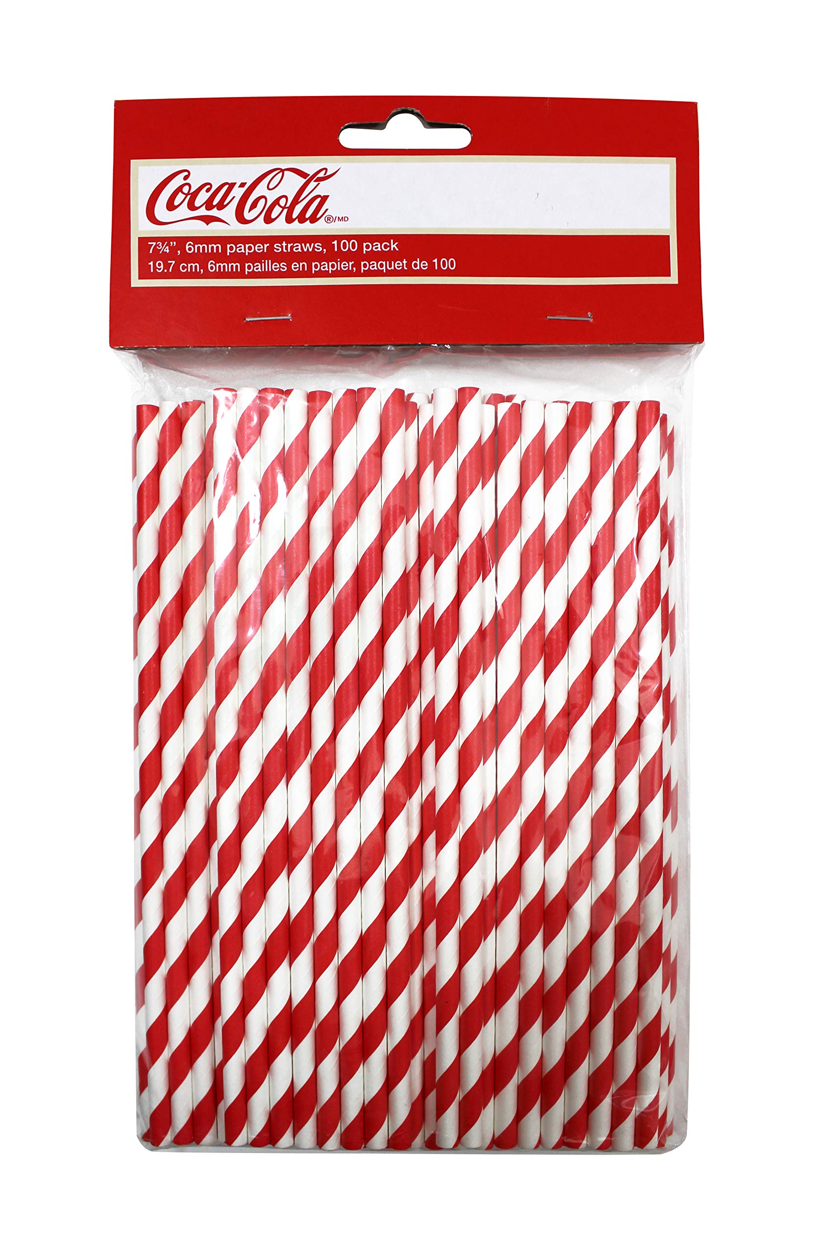 TableCraft 10109 Coca-Cola Red & White Striped Straws (Unwrapped), Pack of 100