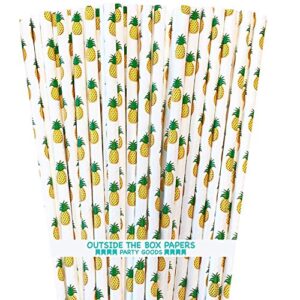 pineapple theme paper straws - yellow green white - hawaiian luau - 7.75 inches - 100 pack - outside the box papers brand