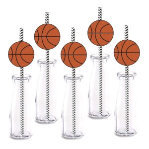 basketball party straw decor, 24-pack basketball sports boy girl baby shower or birthday party decorations, paper decorative straws