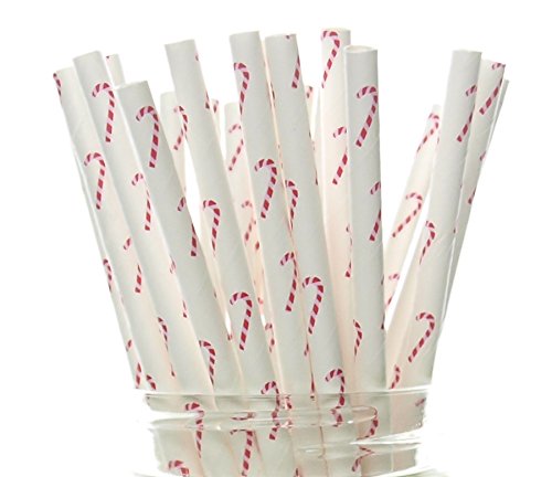 Candy Cane Straws, Christmas Party Supplies (25 Pack) - Holiday Straws, Red & White Christmas Straws, Winter Christmas Dinner Straws, Santa Clause Red Candy Cane Striped Straws