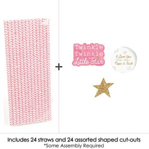 Big Dot of Happiness Pink Twinkle Twinkle Little Star Paper Straw Decor - Baby Shower or Birthday Party Striped Decorative Straws - Set of 24