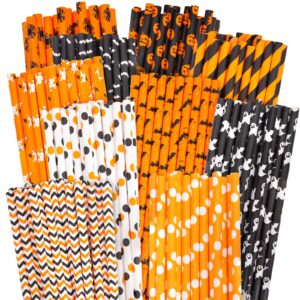 haksen 220pcs halloween paper straws, paper drinking straws bulk halloween paper straws for decorating party favors halloween supplies cupcake