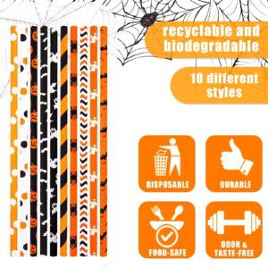 HAKSEN 220PCS Halloween Paper Straws, Paper Drinking Straws Bulk Halloween Paper Straws for Decorating Party Favors Halloween Supplies Cupcake