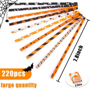 HAKSEN 220PCS Halloween Paper Straws, Paper Drinking Straws Bulk Halloween Paper Straws for Decorating Party Favors Halloween Supplies Cupcake