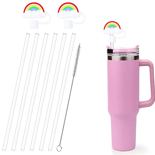 6 Pack Replacement Straws Compatible Stanley 30oz 40oz Tumbler, Plastic Clear Reusable Straws with Cleaning Brush/Straw Tips Cover for Stanley Adventure Travel Tumbler Stanley Cup Accessories (clear)