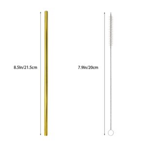 10 Pcs Stainless Steel Straws, Reusable Drinking Straws, Straight Metal Straw Sets with 2 Pcs Cleaning Brushes (8.5 Inch, Gold)