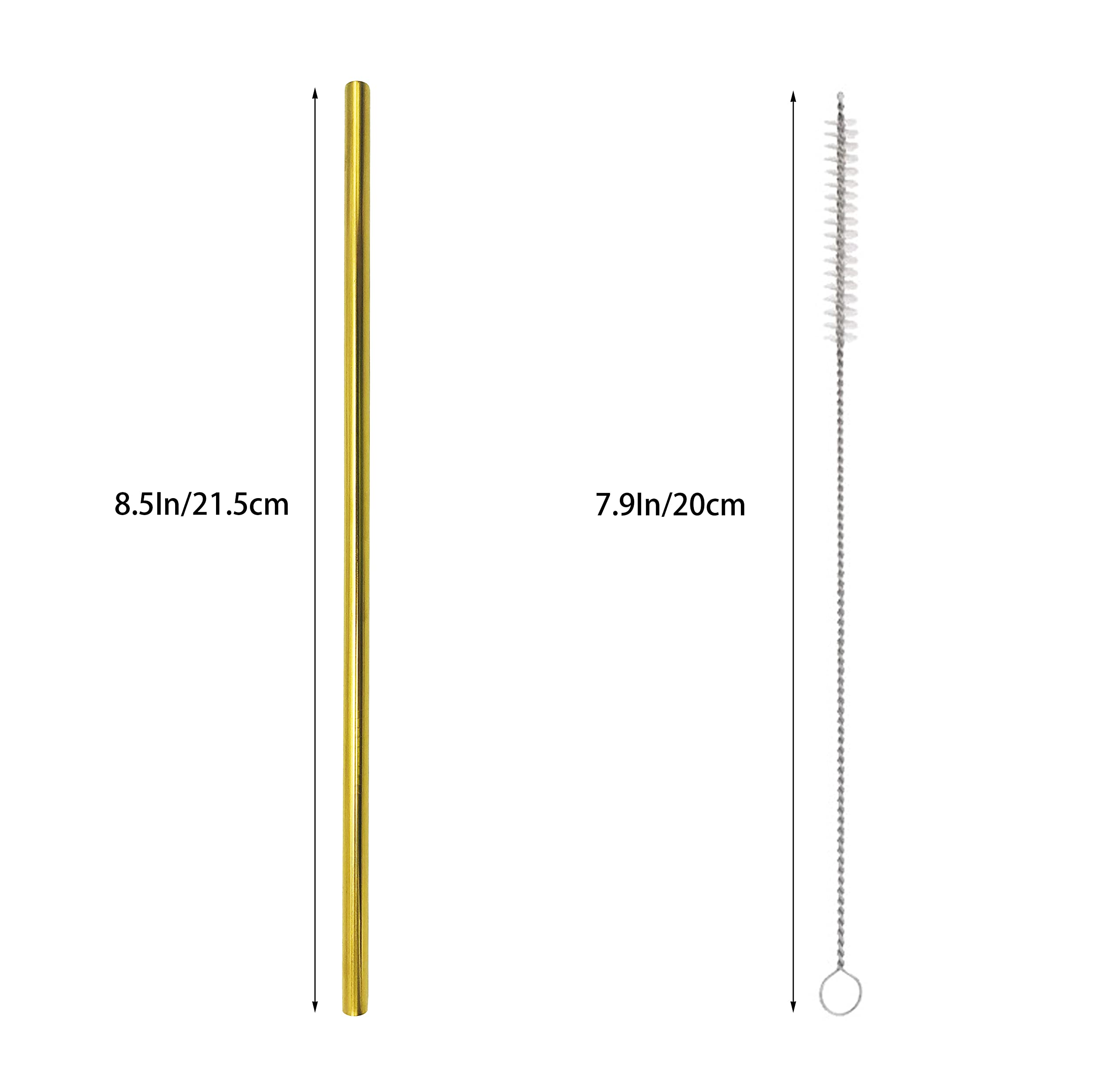 10 Pcs Stainless Steel Straws, Reusable Drinking Straws, Straight Metal Straw Sets with 2 Pcs Cleaning Brushes (8.5 Inch, Gold)