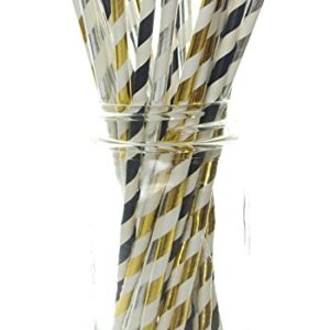 New Year's Party Straws (25 Pack) - Black, Gold and Silver Party Straws, Graduation Party Supplies, Formal Party Supplies, Party Decor