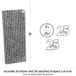 Big Dot of Happiness We Still Do Paper Straw Decor - 25th Wedding Anniversary Party Striped Decorative Straws - Set of 24