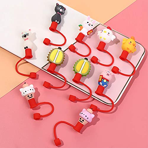 Beyonday Cute Animals Silicone Straw Plug, Reusable Cartoon Plugs Cover, Drinking Dust Cap, Splash Proof Straw Tips, Cup Straw Accessories (Grey Cat)