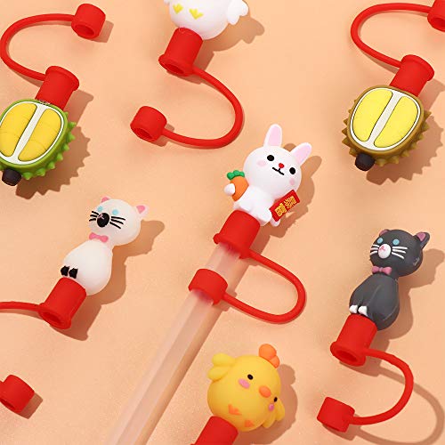 Beyonday Cute Animals Silicone Straw Plug, Reusable Cartoon Plugs Cover, Drinking Dust Cap, Splash Proof Straw Tips, Cup Straw Accessories (Grey Cat)