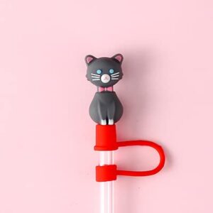 Beyonday Cute Animals Silicone Straw Plug, Reusable Cartoon Plugs Cover, Drinking Dust Cap, Splash Proof Straw Tips, Cup Straw Accessories (Grey Cat)