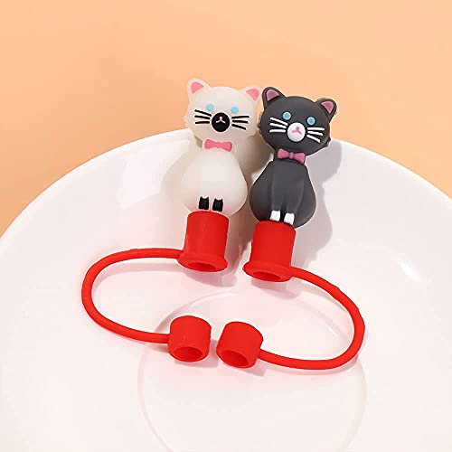 Beyonday Cute Animals Silicone Straw Plug, Reusable Cartoon Plugs Cover, Drinking Dust Cap, Splash Proof Straw Tips, Cup Straw Accessories (Grey Cat)