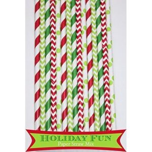 125 pcs christmas green and red stripe dot chevron paper straw mix