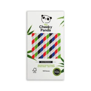 the cheeky panda bamboo paper bubble tea straws | 100 multicoloured wide drinking straws | for boba tea, milkshakes and smoothies