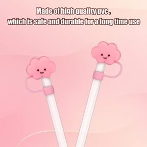 2pcs Cloud Straw Caps Covers for 0.3inch/8mm Diameter Straws, Pink Cute Silicone Straw Toppers Lids Dust-Proof Straw Tips Cover for Sippy Cups Straw Protector (Not Suitable for Stanley)