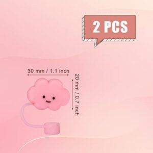 2pcs Cloud Straw Caps Covers for 0.3inch/8mm Diameter Straws, Pink Cute Silicone Straw Toppers Lids Dust-Proof Straw Tips Cover for Sippy Cups Straw Protector (Not Suitable for Stanley)