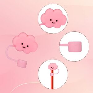 2pcs Cloud Straw Caps Covers for 0.3inch/8mm Diameter Straws, Pink Cute Silicone Straw Toppers Lids Dust-Proof Straw Tips Cover for Sippy Cups Straw Protector (Not Suitable for Stanley)