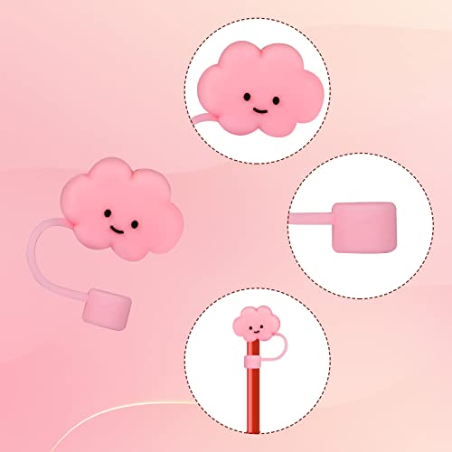 2pcs Cloud Straw Caps Covers for 0.3inch/8mm Diameter Straws, Pink Cute Silicone Straw Toppers Lids Dust-Proof Straw Tips Cover for Sippy Cups Straw Protector (Not Suitable for Stanley)