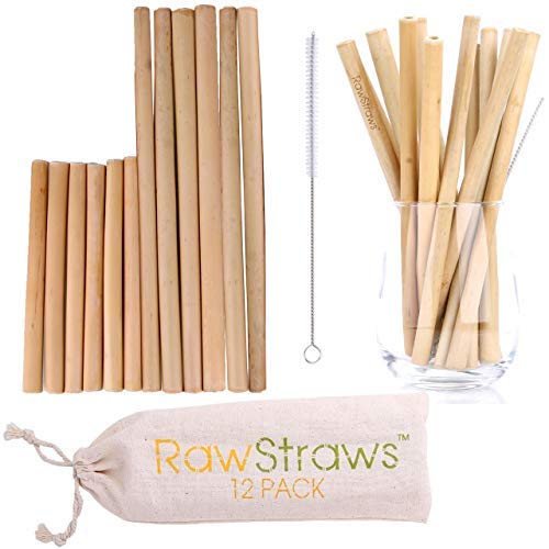 Organic Bamboo Straws Reusable â€“ Multiple Packs Eco Friendly Biodegradable Non Plastic Wood Drinking Straw (12 PACK)