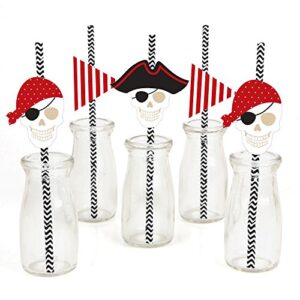 beware of pirates paper straw decor - pirate birthday party striped decorative straws - set of 24