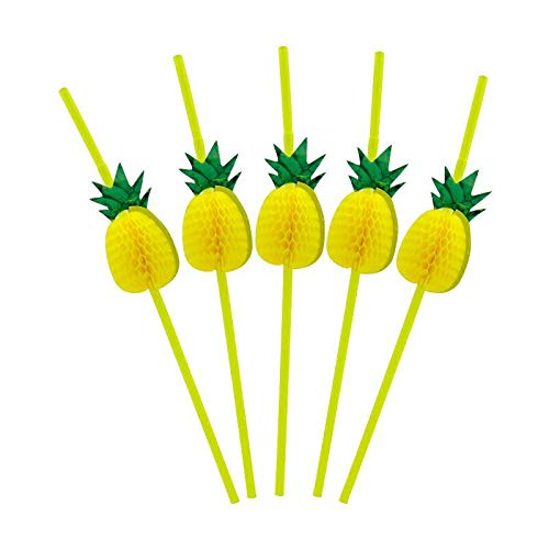 JoeYoo 100 Pcs Pineapple Straws, Disposable Bendable Drinking Straws for Luau Party, Pool Party, Birthday Party, Hawaiian, Restaurants (Pineapple)