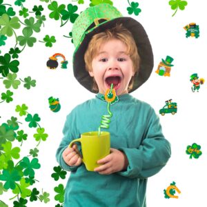 32 Pieces St Patrick's Day Party Straws Shamrock Drinking Crazy Straws Lucky Irish Party Plastic Reusable Drinking Straws for St. Patrick's Day Theme Party Supplies Goodie Bags, 8 Styles