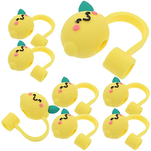 Tofficu 8pcs Straw Cover Cap Reusable Silicone Straw Toppers Cute Drinking Straw Tips Lids Cute Straws Plugs Yellow Lemon