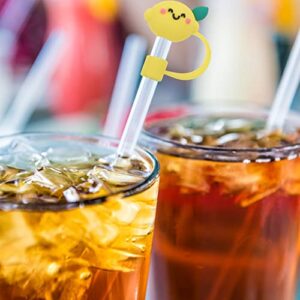 Tofficu 8pcs Straw Cover Cap Reusable Silicone Straw Toppers Cute Drinking Straw Tips Lids Cute Straws Plugs Yellow Lemon