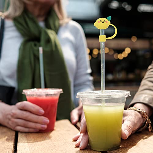 Tofficu 8pcs Straw Cover Cap Reusable Silicone Straw Toppers Cute Drinking Straw Tips Lids Cute Straws Plugs Yellow Lemon