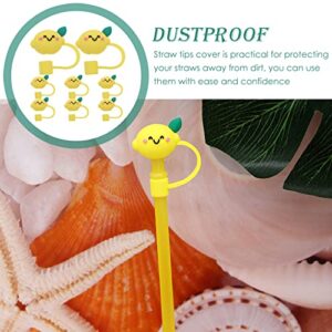 Tofficu 8pcs Straw Cover Cap Reusable Silicone Straw Toppers Cute Drinking Straw Tips Lids Cute Straws Plugs Yellow Lemon