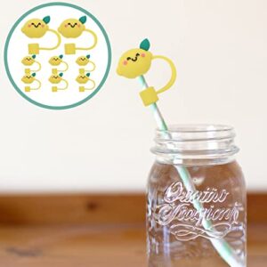 Tofficu 8pcs Straw Cover Cap Reusable Silicone Straw Toppers Cute Drinking Straw Tips Lids Cute Straws Plugs Yellow Lemon