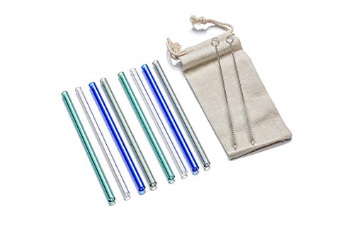 Simplifi It Assorted Color Glass Cocktail Straw Set with Nylon Cleaning Brushes (11 PC.) - SI-SGL6-11A