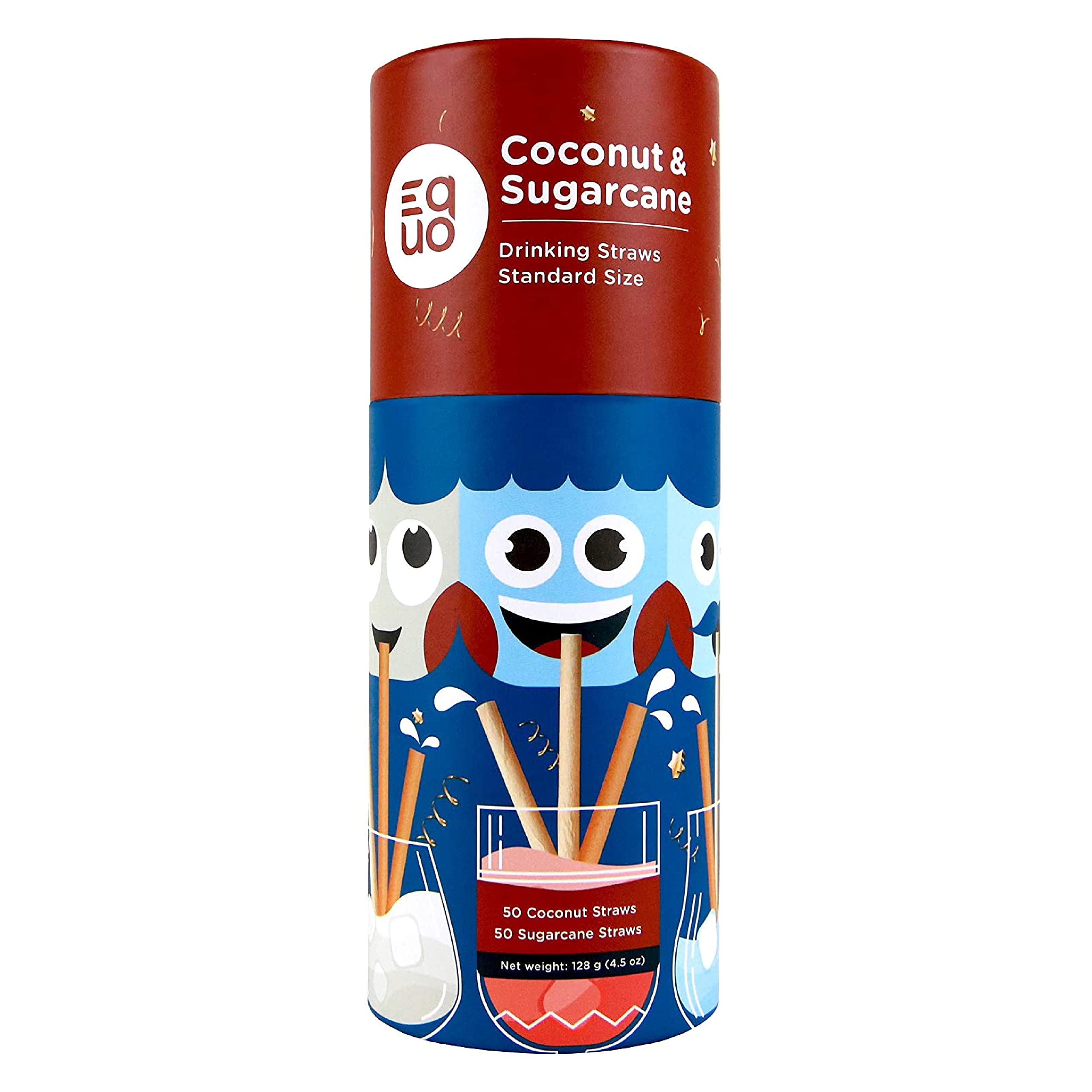 EQUO Limited Edition Coconut and Sugarcane Drinking Straws, Biodegradable and Plastic-Free, Combo Pack of 100, Standard