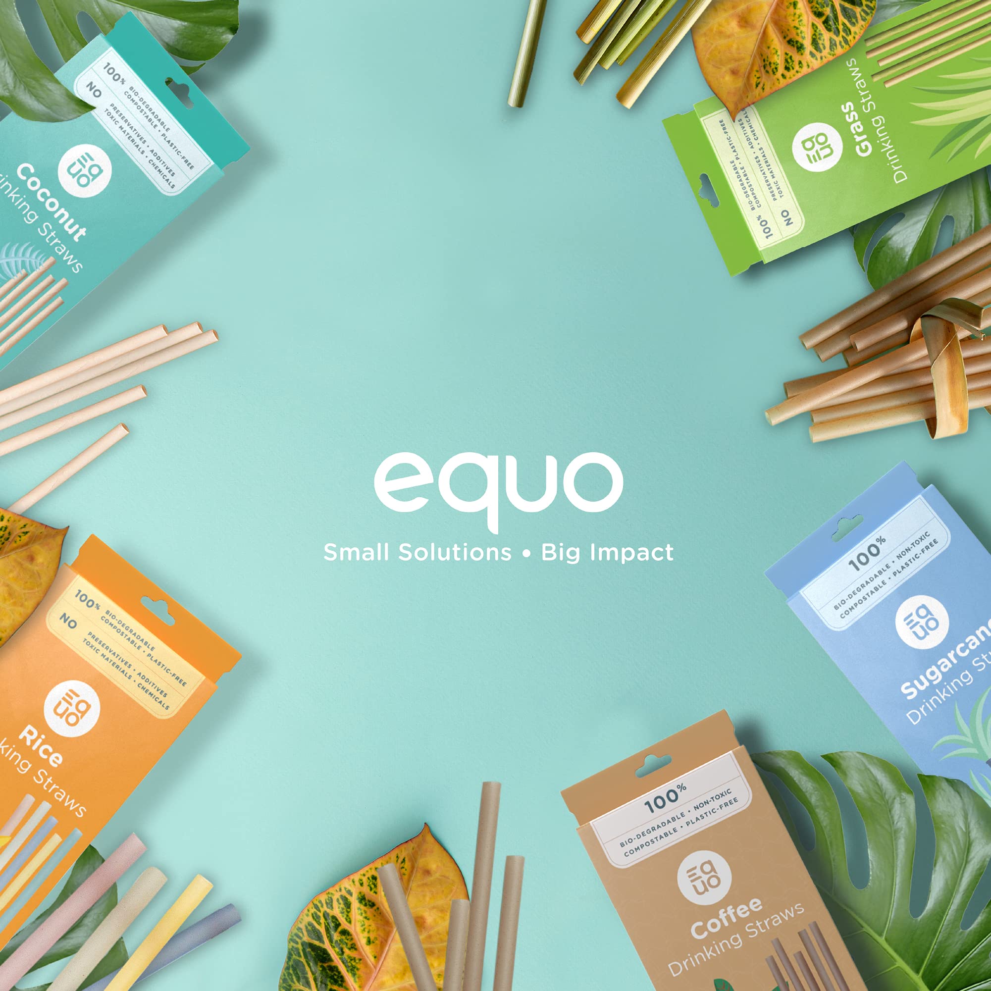 EQUO Limited Edition Coconut and Sugarcane Drinking Straws, Biodegradable and Plastic-Free, Combo Pack of 100, Standard