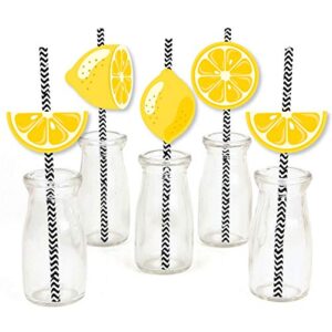 so fresh - lemon - paper straw decor - citrus lemonade party striped decorative straws - set of 24