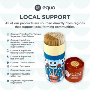 EQUO Limited Edition Coconut and Sugarcane Drinking Straws, Biodegradable and Plastic-Free, Combo Pack of 100, Standard