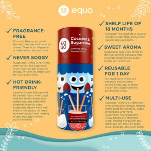 EQUO Limited Edition Coconut and Sugarcane Drinking Straws, Biodegradable and Plastic-Free, Combo Pack of 100, Standard