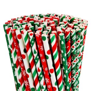 200 pieces christmas paper straws striped dot drinking straws decorative straws with christmas tree star snowflake gift crutches pattern for christmas party supplies, 8 styles