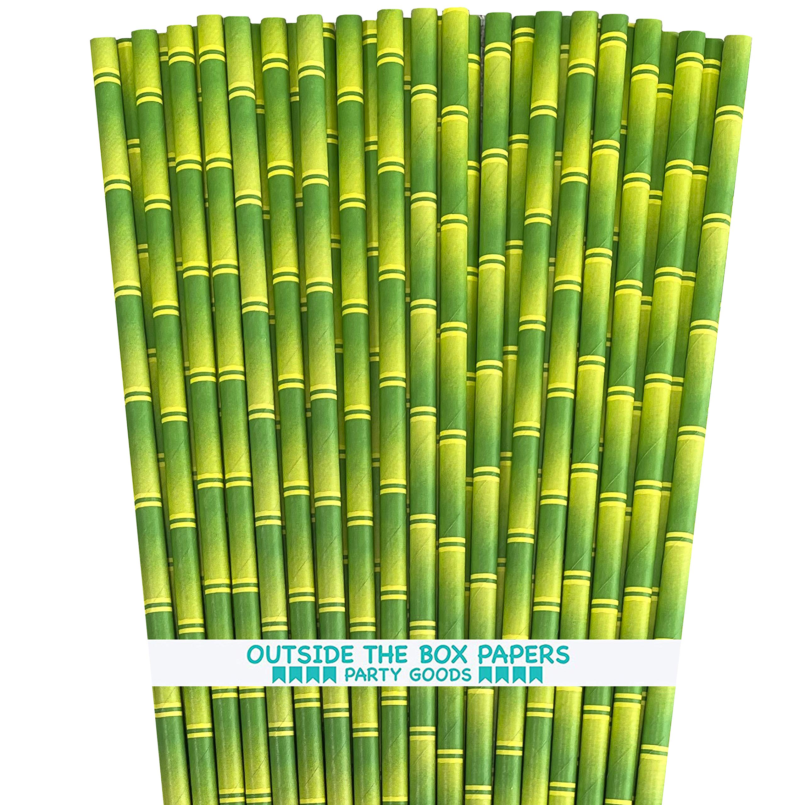 Bamboo Print Paper Straws - Green - Luau Party Supply - 7.75 Inches - 100 Pack