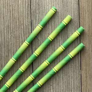 Bamboo Print Paper Straws - Green - Luau Party Supply - 7.75 Inches - 100 Pack