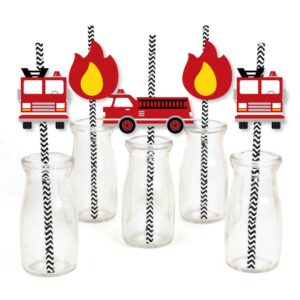 fired up fire truck - paper straw decor - firefighter firetruck baby shower or birthday party striped decorative straws - set of 24