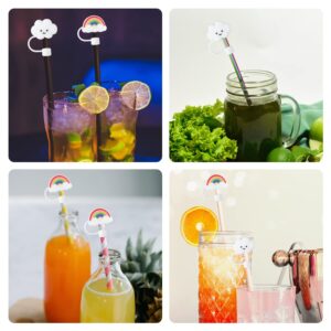 SAVITA 4pcs Straw Covers for Reusable Straws, Silicone Straw Tips Cover Cute Straw Covers Cap Rainbow Straw Cover Cloud Straw Cap for Sippy Cups with 6mm Diameter Straws