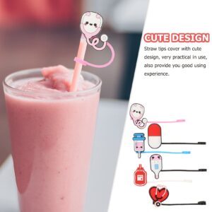 Silicone Straw Tips Cover 4pcs Doctor Theme Straw Plugs Reusable Nurse Straw Toppers Funny Straw Gifts for Nurse Doctor Students