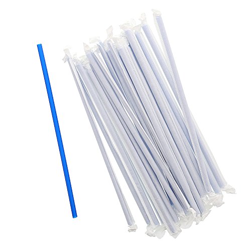 AmerCare 10.25 Inch Giant Blue Paper Wrapped Straws, Case of 1200