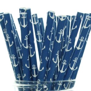 Anchor Party Straws, Sailing Anchor Paper Straws (50 Pack) - Nautical Party Supplies, Sailor Themed Birthday Party, Pirate Anchors