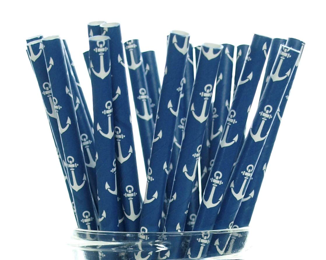 Anchor Party Straws, Sailing Anchor Paper Straws (50 Pack) - Nautical Party Supplies, Sailor Themed Birthday Party, Pirate Anchors